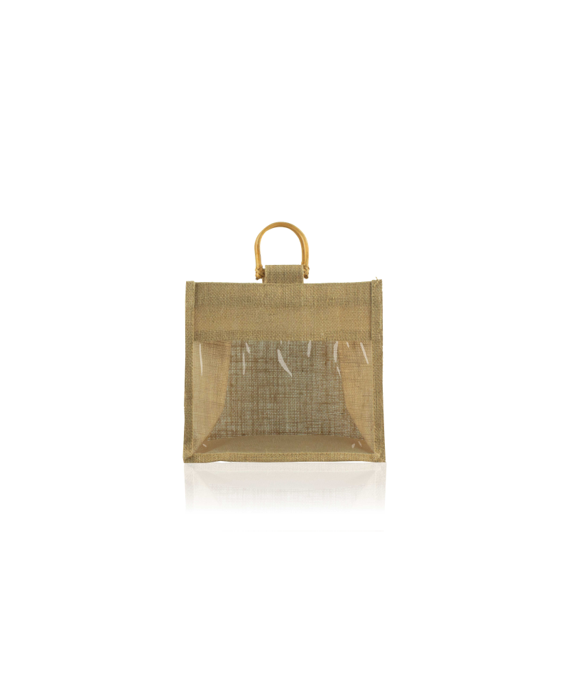 JP216 - Cane Handle – Jute Bag with Front Window – Jute Packaging – Wedding Gift Bag – Special